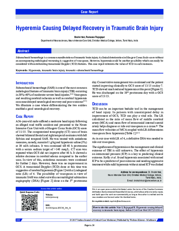 (PDF) Hyperemia causing delayed recovery in traumatic brain injury