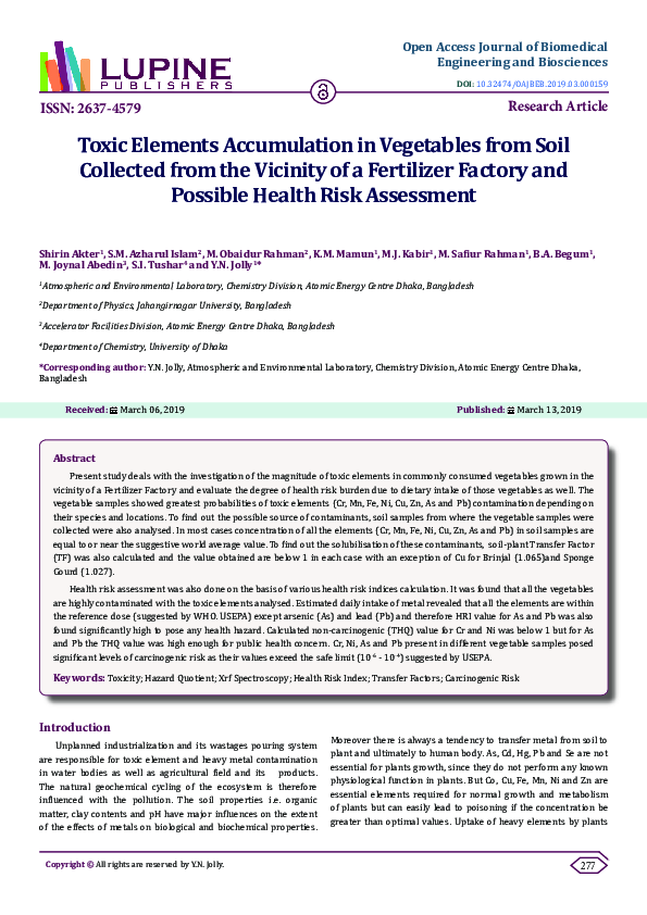 (PDF) Toxic Elements Accumulation in Vegetables from Soil Collected ...