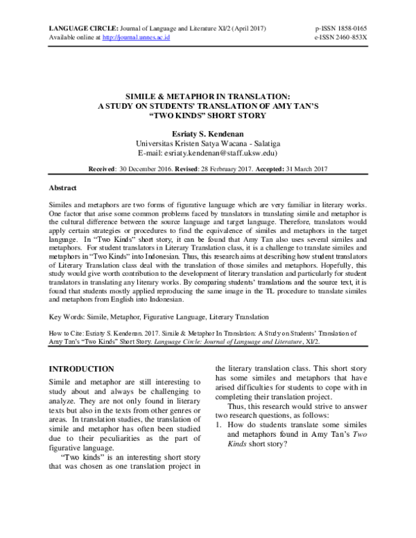 (PDF) Simile & Metaphor in Translation: A Study on Students ...