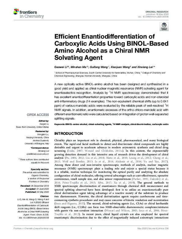 (PDF) Efficient Enantiodifferentiation of Carboxylic Acids Using BINOL ...
