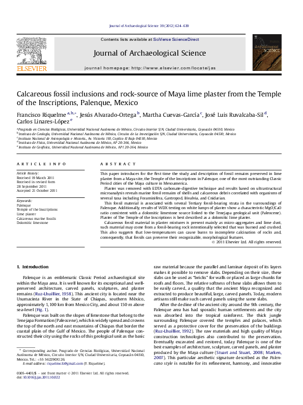 (PDF) Calcareous fossil inclusions and rock-source of Maya lime plaster ...