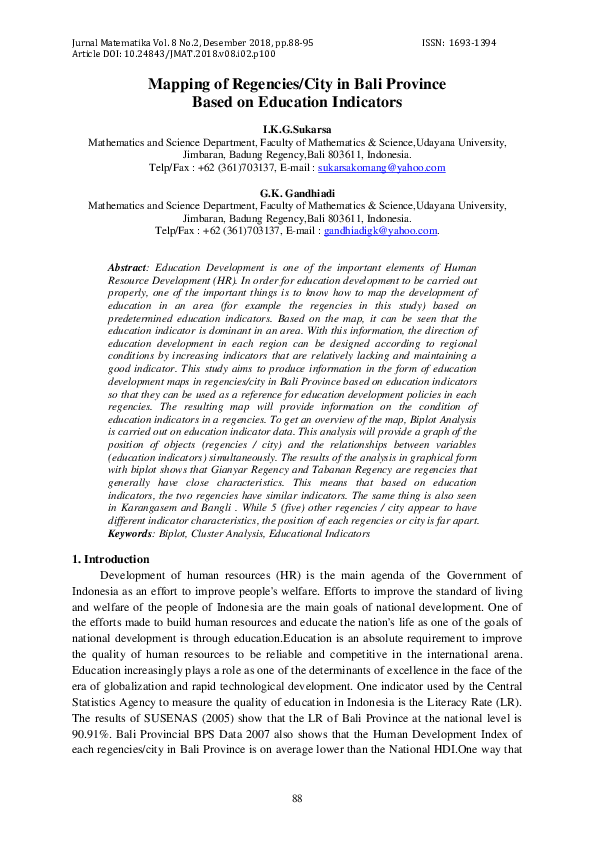 (PDF) Mapping of Regencies/City in Bali Province Based on Education Indicators