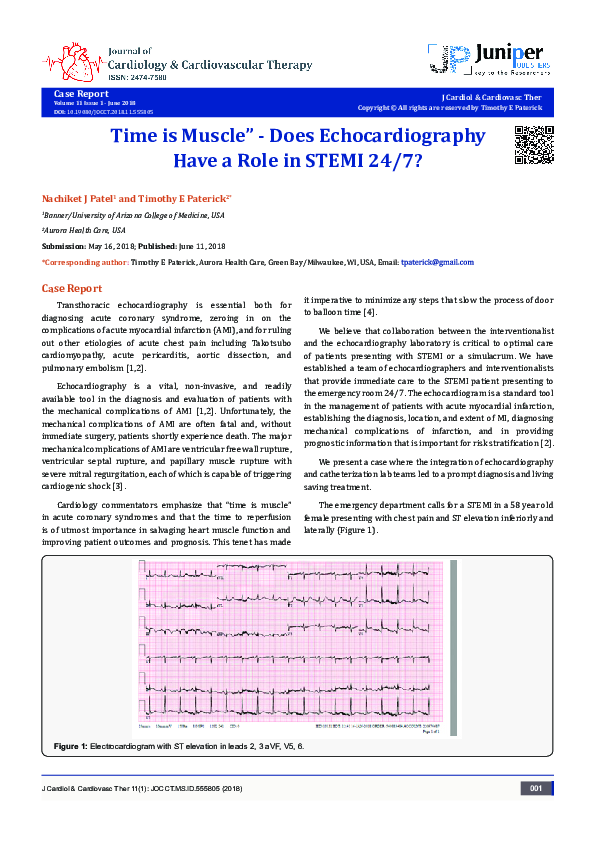 (PDF) Time is Muscle” - Does Echocardiography Have a Role in STEMI 24/7?