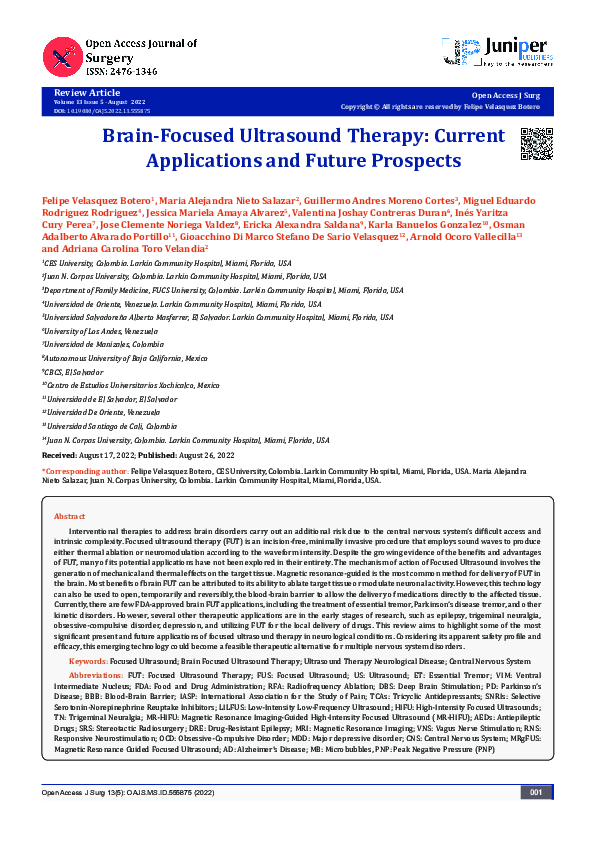 (PDF) Brain-Focused Ultrasound Therapy: Current Applications and Future ...
