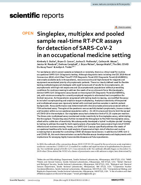 (PDF) Singleplex, multiplex and pooled sample real-time RT-PCR assays ...