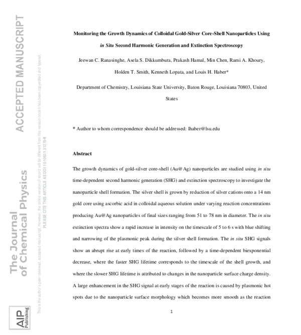 (PDF) Monitoring the growth dynamics of colloidal gold-silver core-shell nanoparticles using in ...