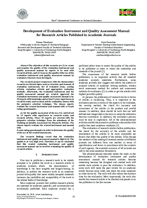(PDF) Development of Evaluation Instrument and Quality Assessment ...