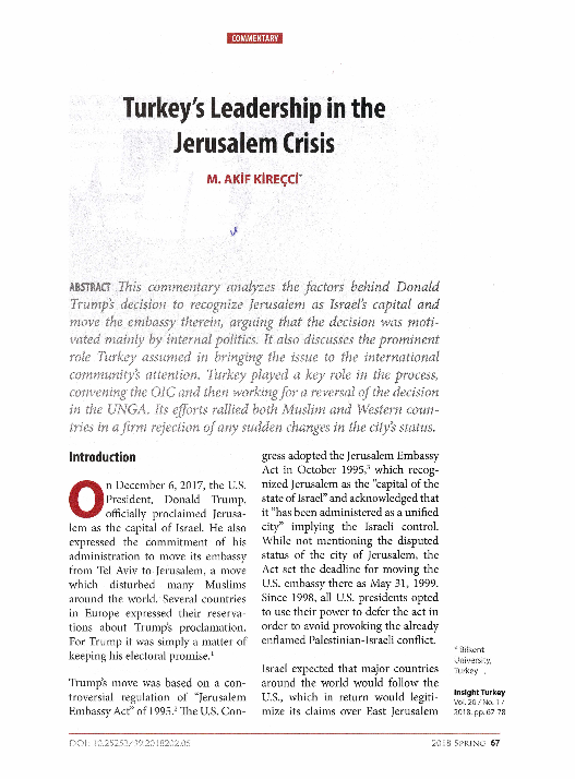 (PDF) Turkey’s Leadership in the Jerusalem Crisis