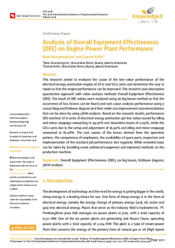 (PDF) Analysis of Overall Equipment Effectiveness (OEE) on Engine Power ...
