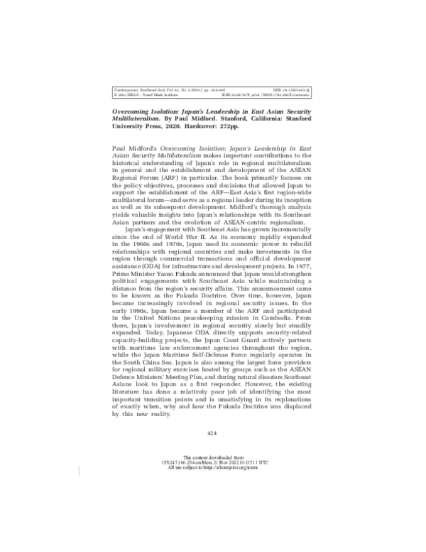 (PDF) Book Review: Paul Midford, Overcoming Isolation: Japan's ...