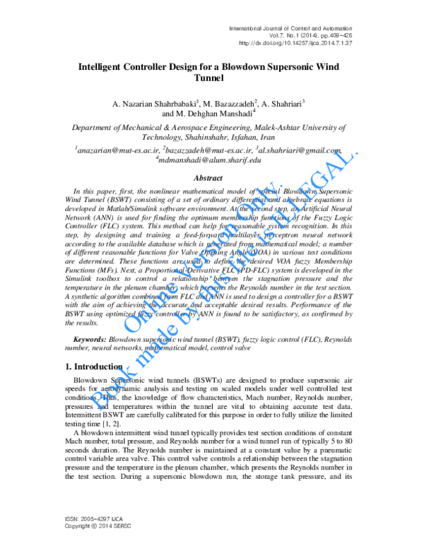 (PDF) Intelligent Controller Design for a Blowdown Supersonic Wind Tunnel