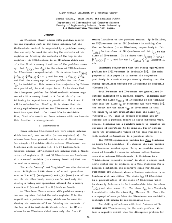 (PDF) Ianov schemas augmented by a pushdown memory