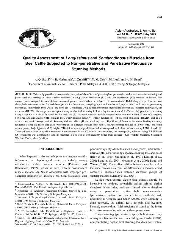 (PDF) Quality Assessment of Longissimus and Semitendinosus Muscles from ...