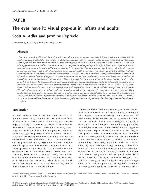 (PDF) The eyes have it: Visual pop-out in infants and adults