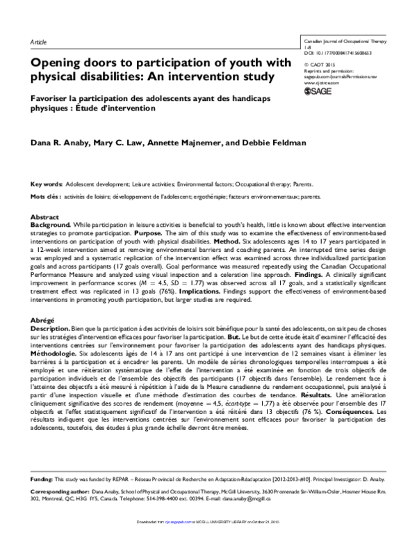 (PDF) Opening doors to participation of youth with physical ...