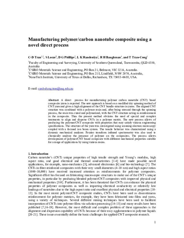 (PDF) Manufacturing polymer/carbon nanotube composite using a novel ...