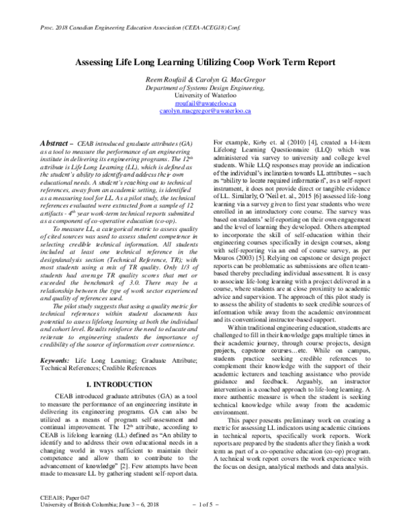 (PDF) Assessing Life Long Learning Utilizing Coop Work Term Report