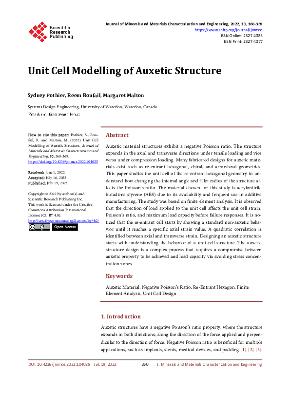 (PDF) Unit Cell Modelling of Auxetic Structure