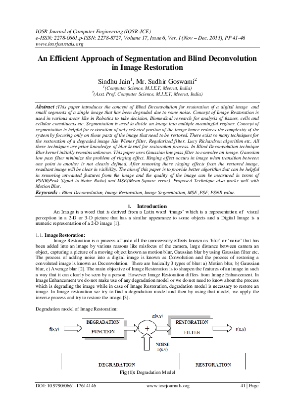 Pdf An Efficient Approach Of Segmentation And Blind Deconvolution In
