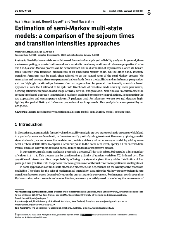 Pdf Estimation Of Semi Markov Multi State Models A Comparison Of The Sojourn Times And