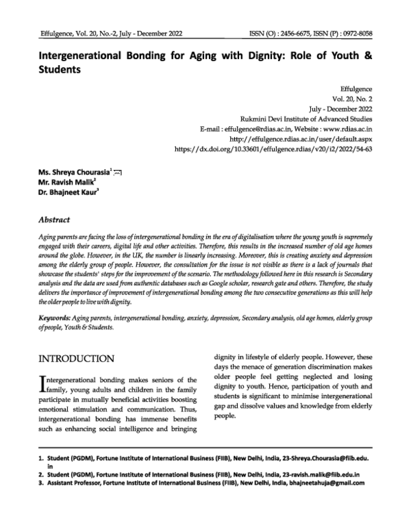 (PDF) Intergenerational Bonding for Aging with Dignity: Role of Youth ...