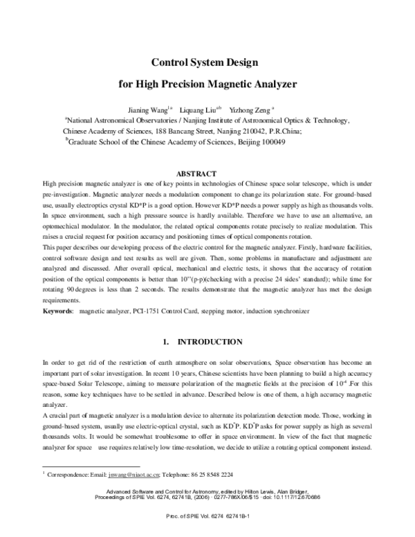 (PDF) Control system design for high precision magnetic analyzer