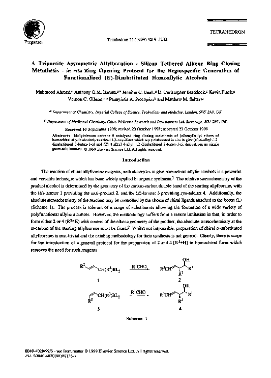 (PDF) A tripartite asymmetric allylboration ? Silicon tethered alkene ...