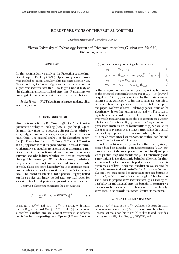 (PDF) Robust versions of the PAST algorithm