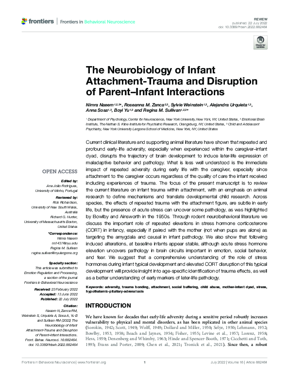 (PDF) The Neurobiology of Infant Attachment-Trauma and Disruption of ...