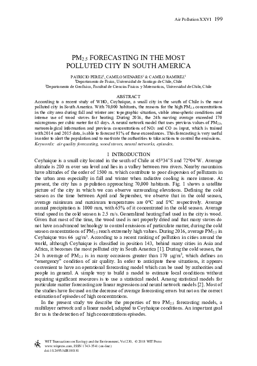 (PDF) PM2.5 Forecasting in the Most Polluted City in South America
