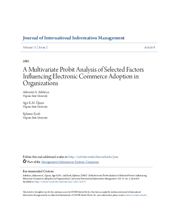 (PDF) A Multivariate Probit Analysis of Selected Factors Influencing ...