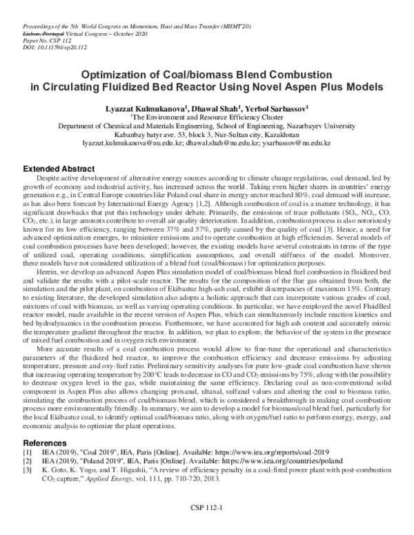 (PDF) Optimization of Coal/biomass Blend Combustion in Circulating Fluidized Bed Reactor Using ...