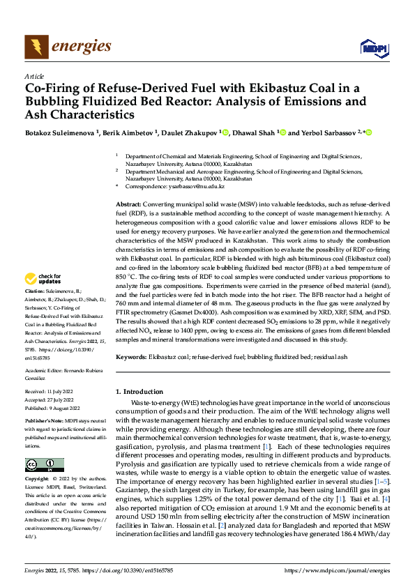 (PDF) Co-Firing of Refuse-Derived Fuel with Ekibastuz Coal in a ...