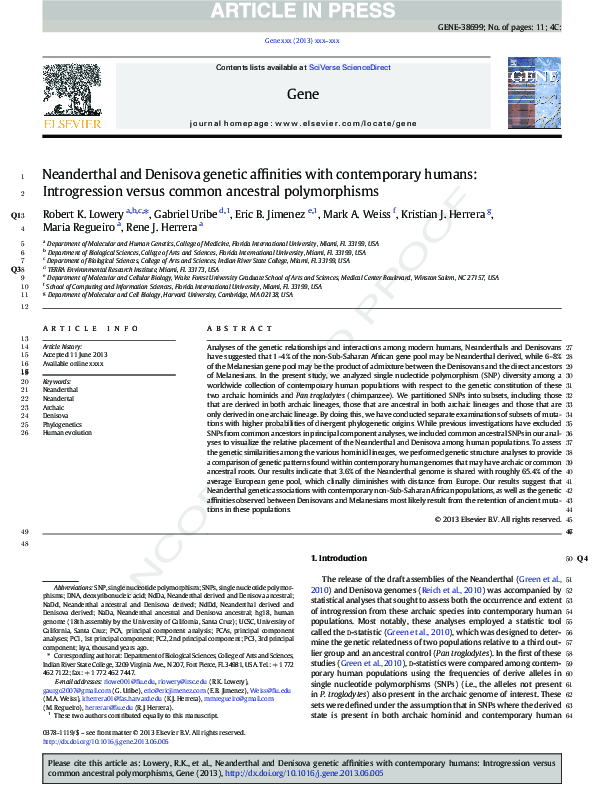 (PDF) Neanderthal and Denisova genetic affinities with contemporary ...