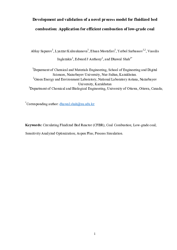 Pdf Development And Validation Of A Novel Process Model For Fluidized Bed Combustion