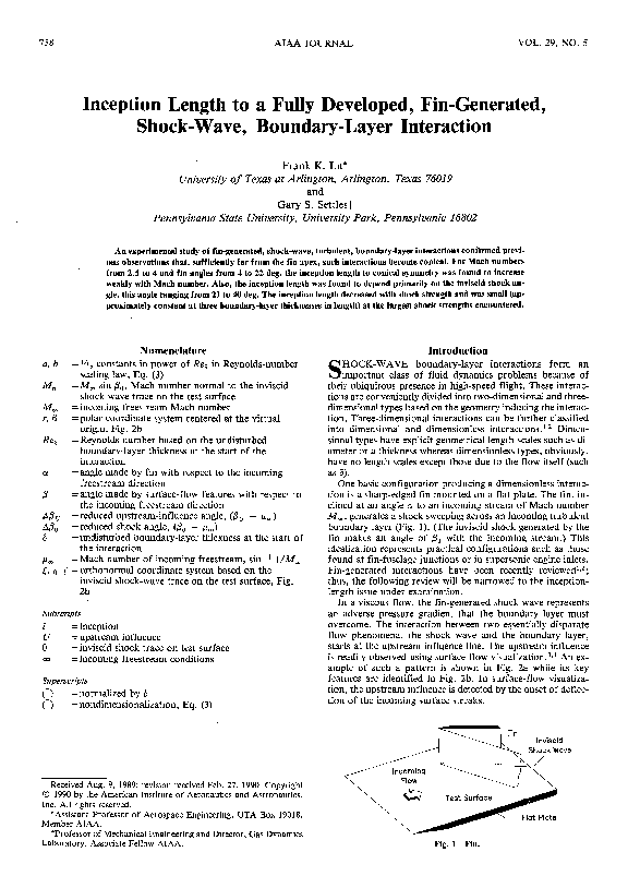 (PDF) Inception length to a fully developed, fin-generated, shock-wave, boundary-layer interaction