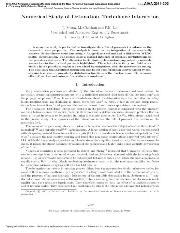 (PDF) Numerical Study of Detonation-Turbulence Interaction | Frank Lu - Academia.edu