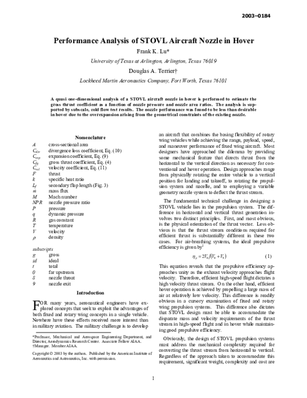 (PDF) Performance Analysis of STOVL Aircraft Nozzle in Hover