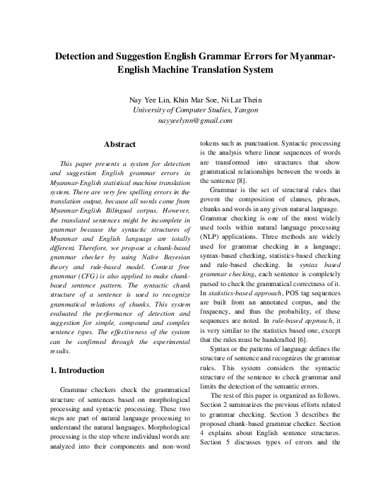 (PDF) Grammar Error Detection in Myanmar-English Translation