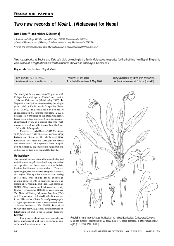 (PDF) Two new records of Viola L. (Violaceae) for Nepal