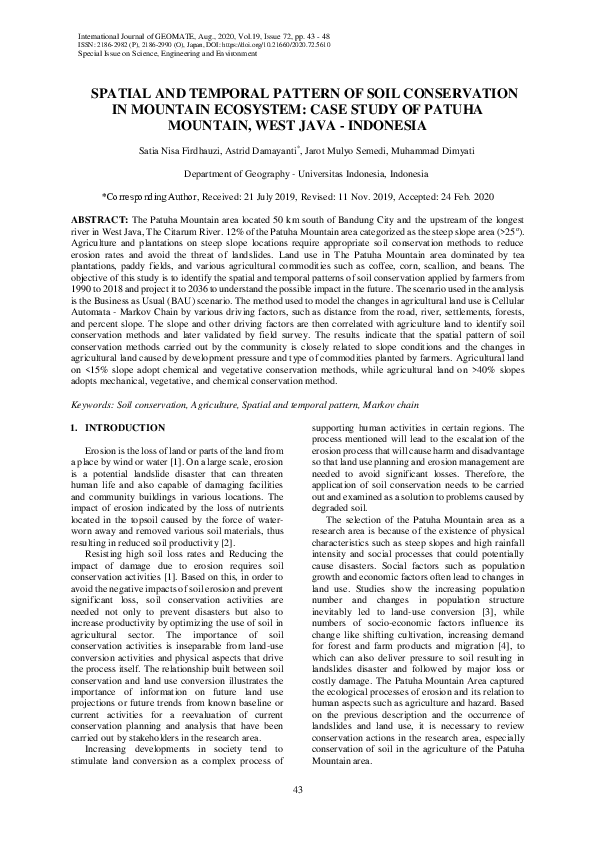 (PDF) Spatial and Temporal Pattern of Soil Conservation in Mountain Ecosystem: Case Study of ...