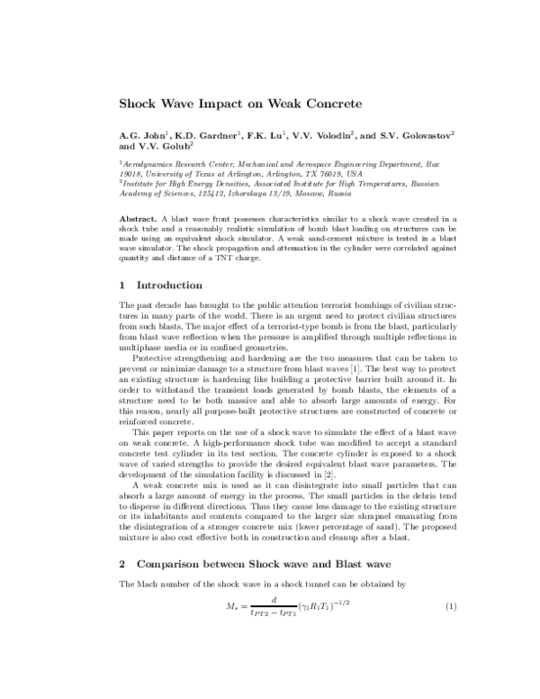 (PDF) Shock Wave Impact on Weak Concrete