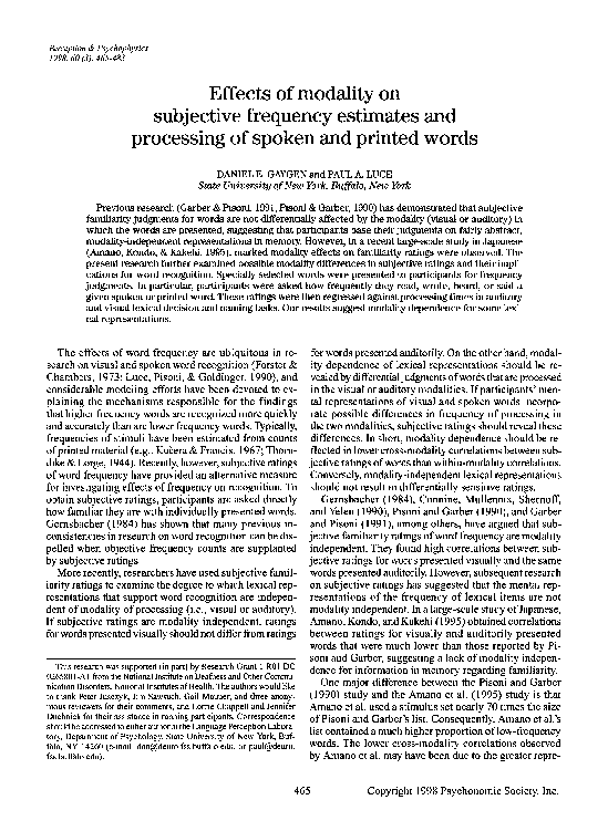 (PDF) Effects of modality on subjective frequency estimates and ...