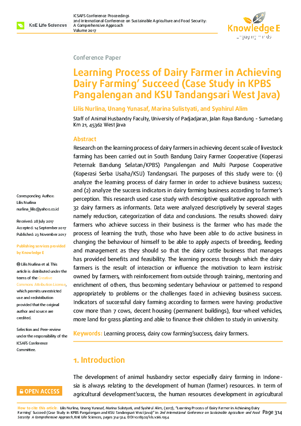 (PDF) Learning Process of Dairy Farmer in Achieving Dairy Farming ...