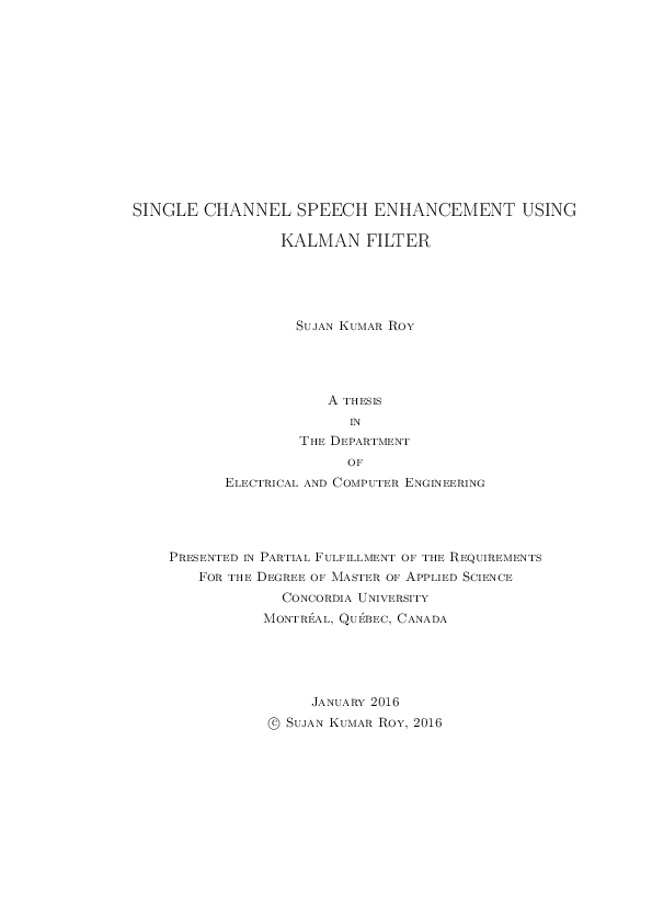 (PDF) Single Channel Speech Enhancement using Kalman Filter