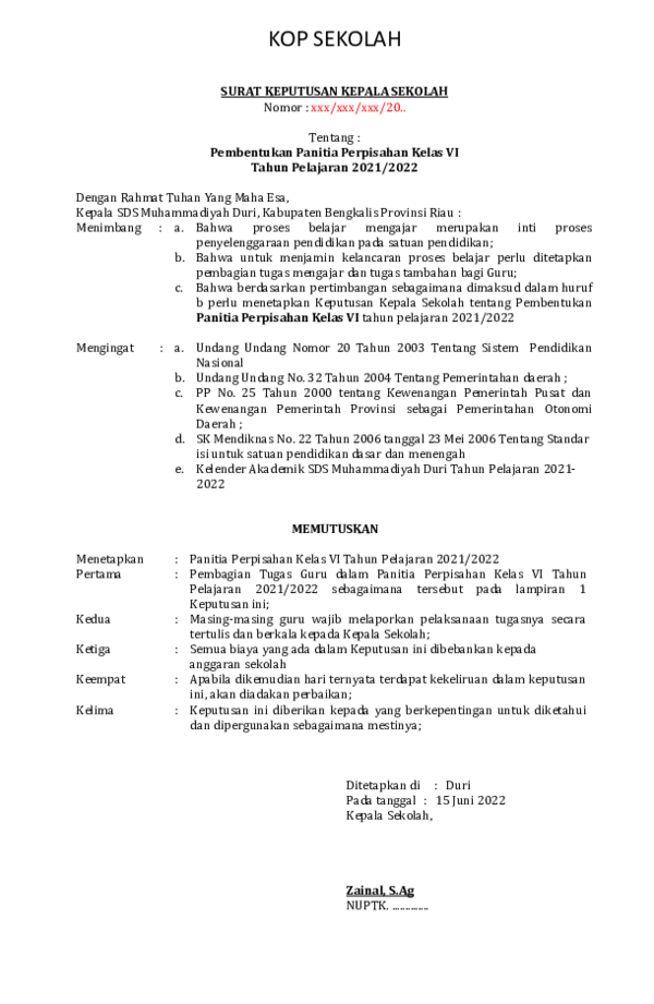 (DOC) SK PERPISAHAN KELAS 6 SEKOLAH DASAR