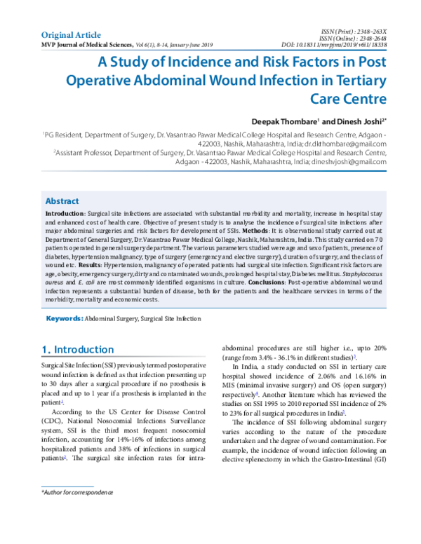 (PDF) A study of incidence and risk factors in post operative abdominal ...