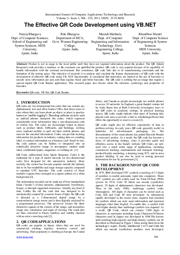 (PDF) The Effective QR Code Development using VB.NET