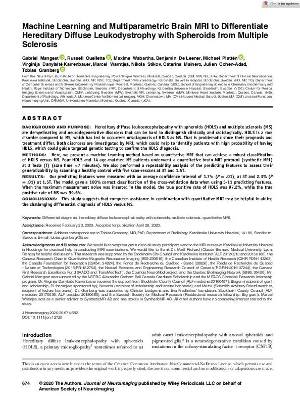 (PDF) Machine Learning and Multiparametric Brain MRI to Differentiate ...