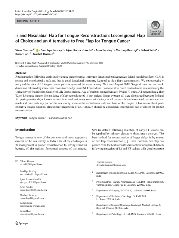 (PDF) Island Nasolabial Flap for Tongue Reconstruction: Locoregional ...
